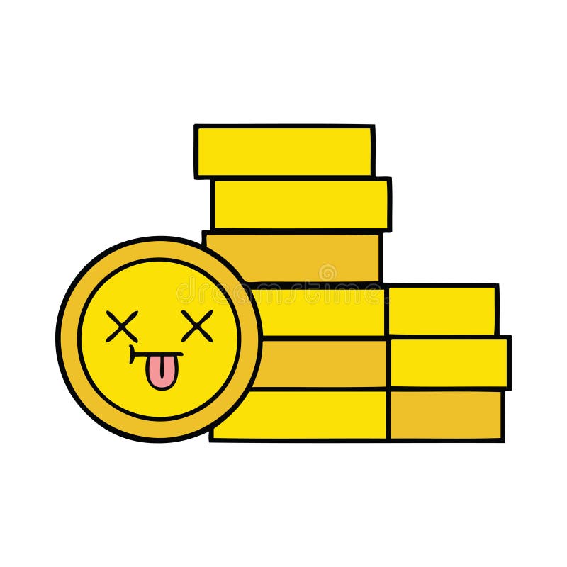 Set Cartoon Coins. Funny Smiling Cute Gold Coin with Face, Hands and ...