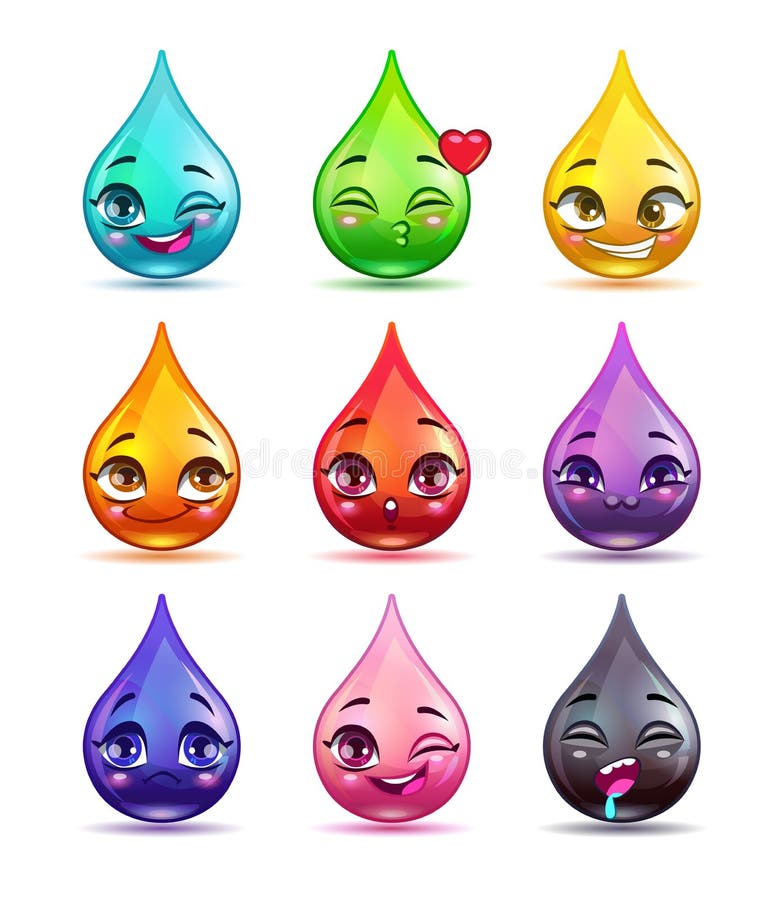 Cute Cartoon Colorful Drop Characters Stock Vector - Illustration of ...