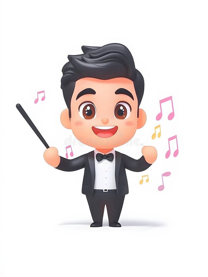 Cute Cartoon Conductor with Music Notes Stock Illustration ...