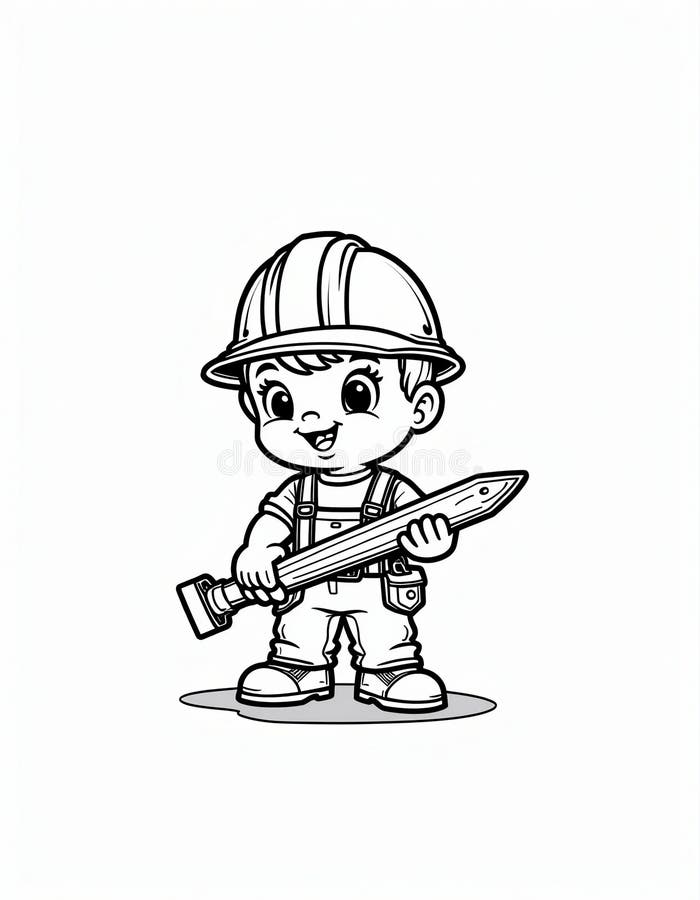 Cute Cartoon Construction Worker Boy Stock Illustration - Illustration ...