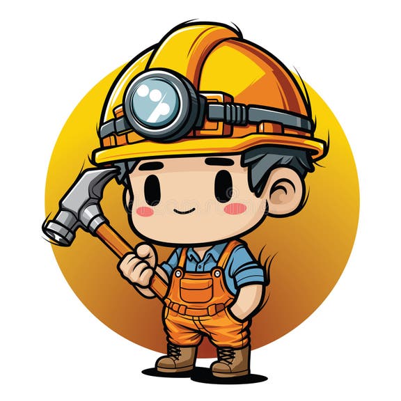 Cute Cartoon Construction Worker Chibi Stlye Stock Illustration ...