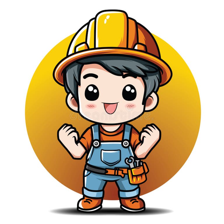 Cute Cartoon Construction Worker Chibi Stlye Stock Image - Image of ...