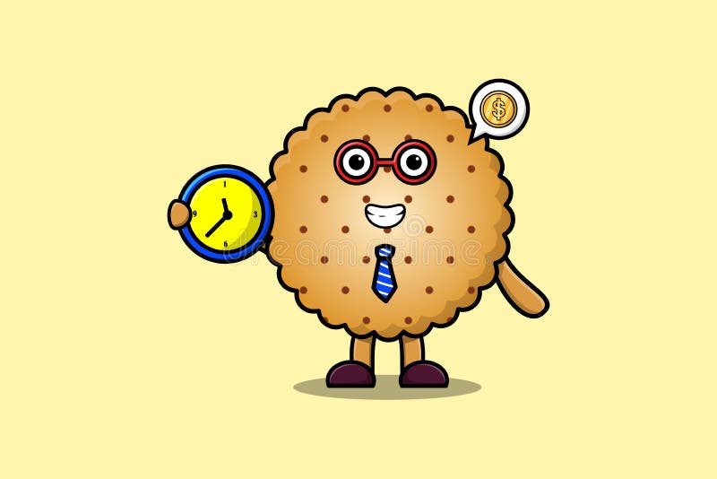 Cute Cartoon Cookies Character Holding Clock Stock Vector ...