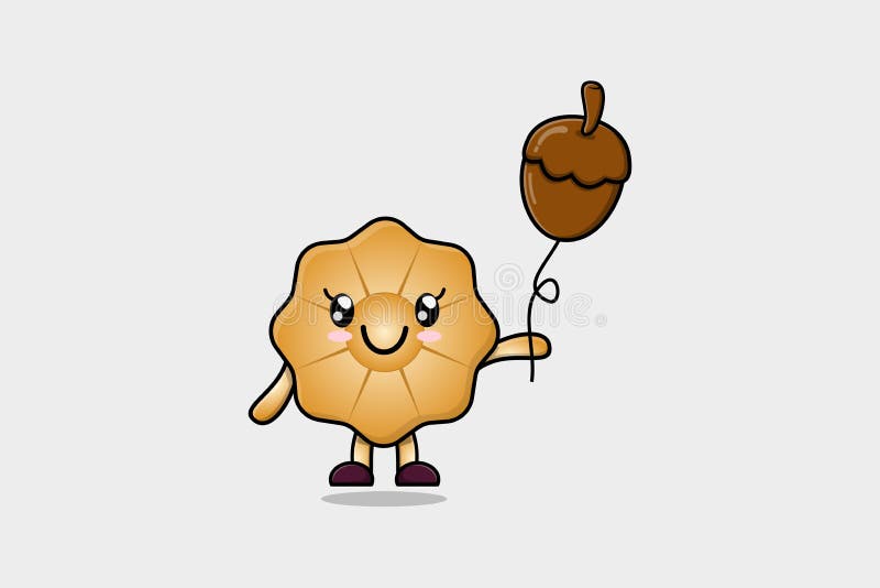 Cute Cartoon Cookies Floating with Acorn Balloon Stock Vector ...