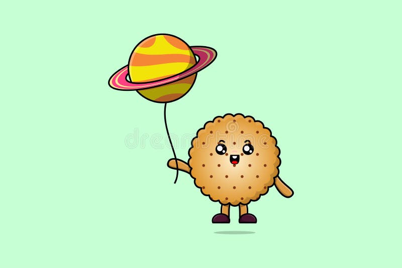 Cute Cartoon Cookies Floating with Planet Balloon Stock Vector ...