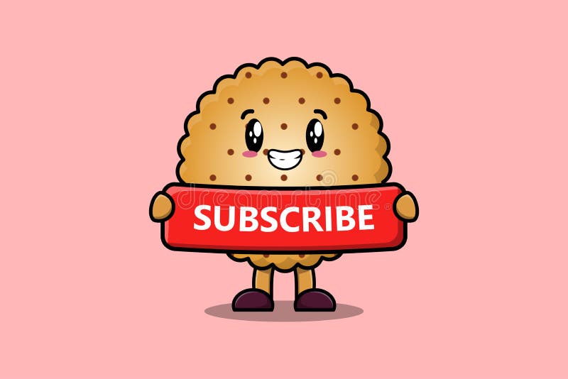 Cute Cartoon Cookies Holding Red Subscribe Board Stock Vector ...