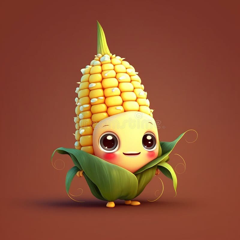 Cute Cartoon Corn Character Illustration by Generative AI Stock ...