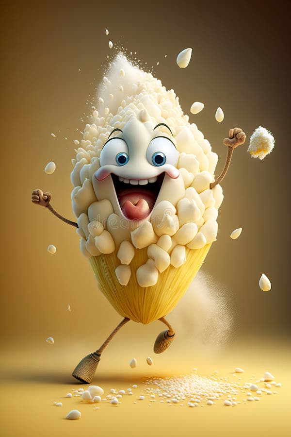 Cute Cartoon Corn on the Cob Popping Popcorn Character. Generative Ai ...