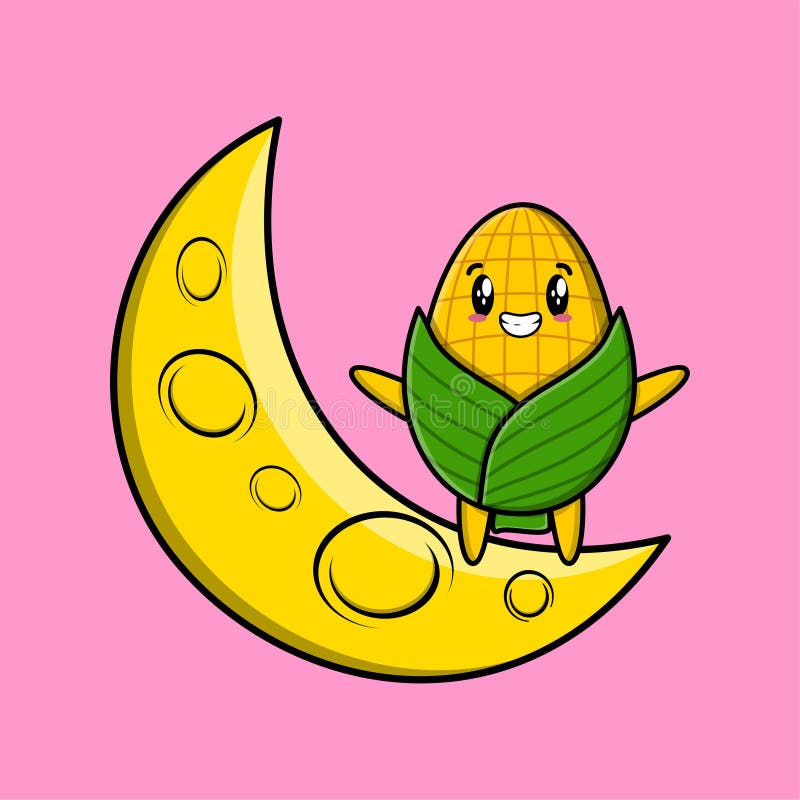 Cute Cartoon Corn Standing on the Crescent Moon Stock Vector ...