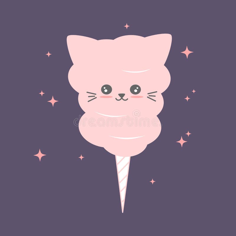 Cute Cartoon Cotton Candy Cat Vector Illustration Stock Vector ...