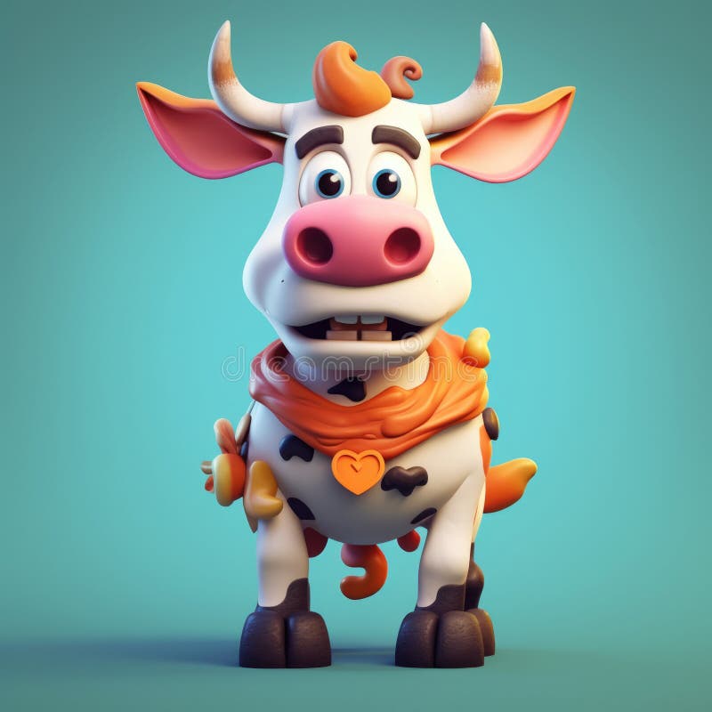 Cute Cartoon Cow Character, Animated with a Face Stock Illustration ...