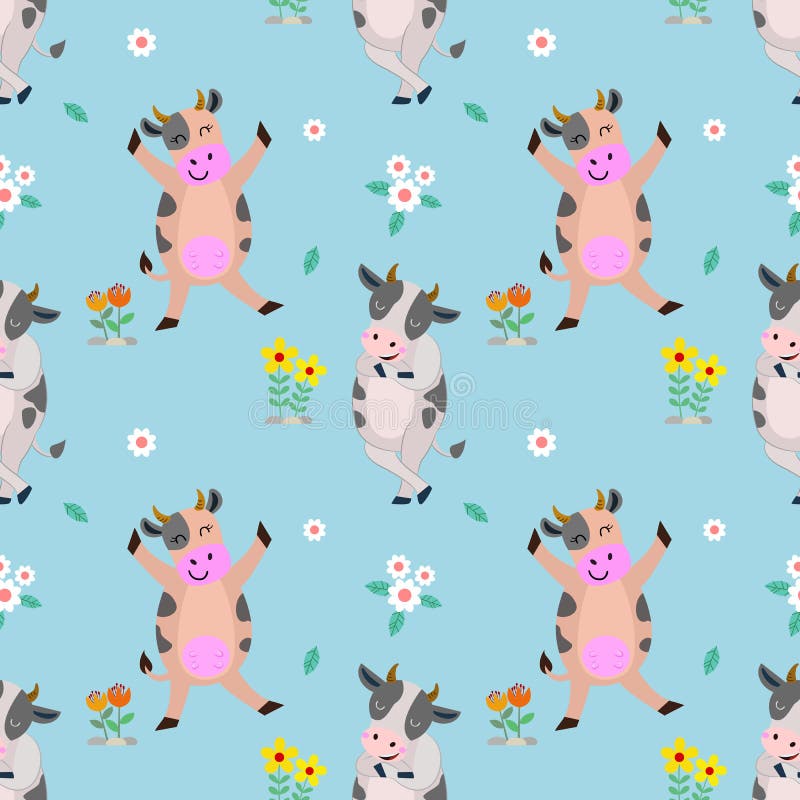 Cute Cartoon Cows Character Seamless Pattern. Stock Vector ...