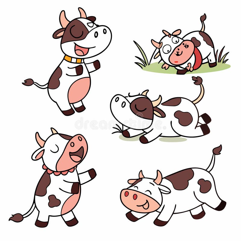 Cute Cartoon Cows in Different Pose Stock Vector - Illustration of farm ...