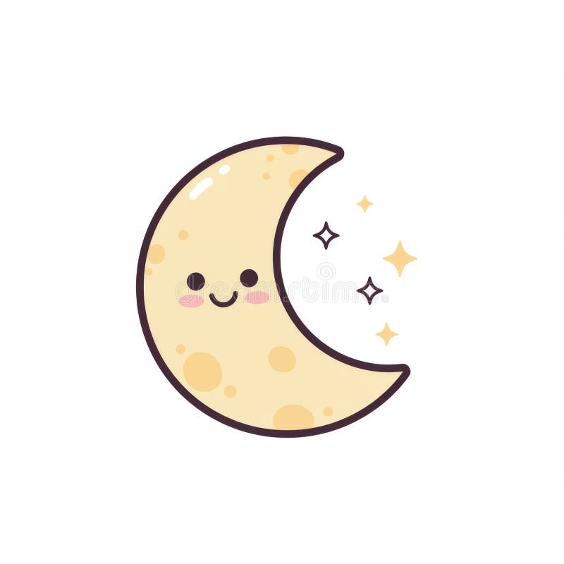 Cute Cartoon Crescent Moon with Stars Stock Illustration - Illustration ...