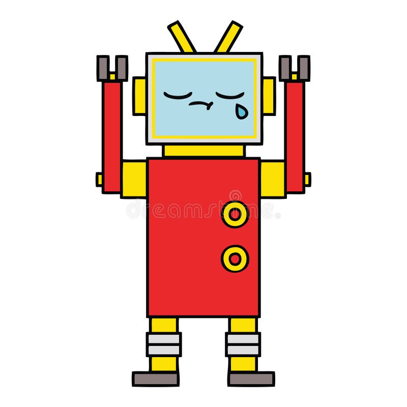 Cute cartoon crying robot stock vector. Illustration of science - 147741959