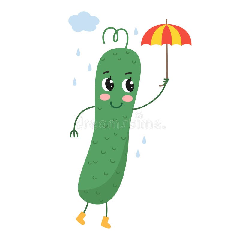 Cute Cartoon Cucumber on White Background Stock Vector - Illustration ...