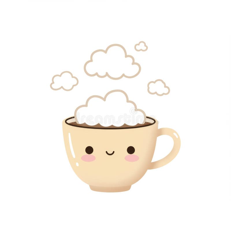 Cute Cartoon Cup of Coffee with Steam Clouds Stock Illustration ...