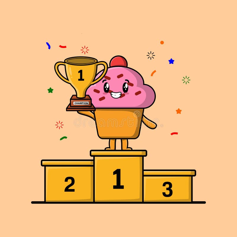 Cute Cartoon Cupcake Character As the First Winner Stock Illustration ...