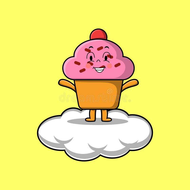 Cute Cartoon Cupcake Character Standing in Cloud Stock Vector ...