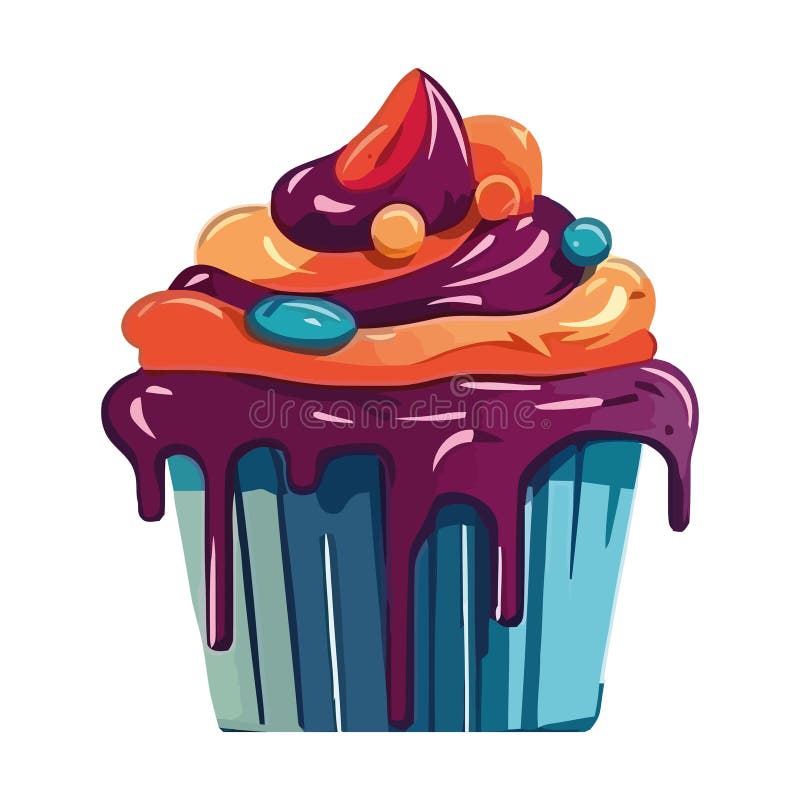 Cute Cartoon Cupcake with Gourmet Chocolate Icing Stock Vector ...