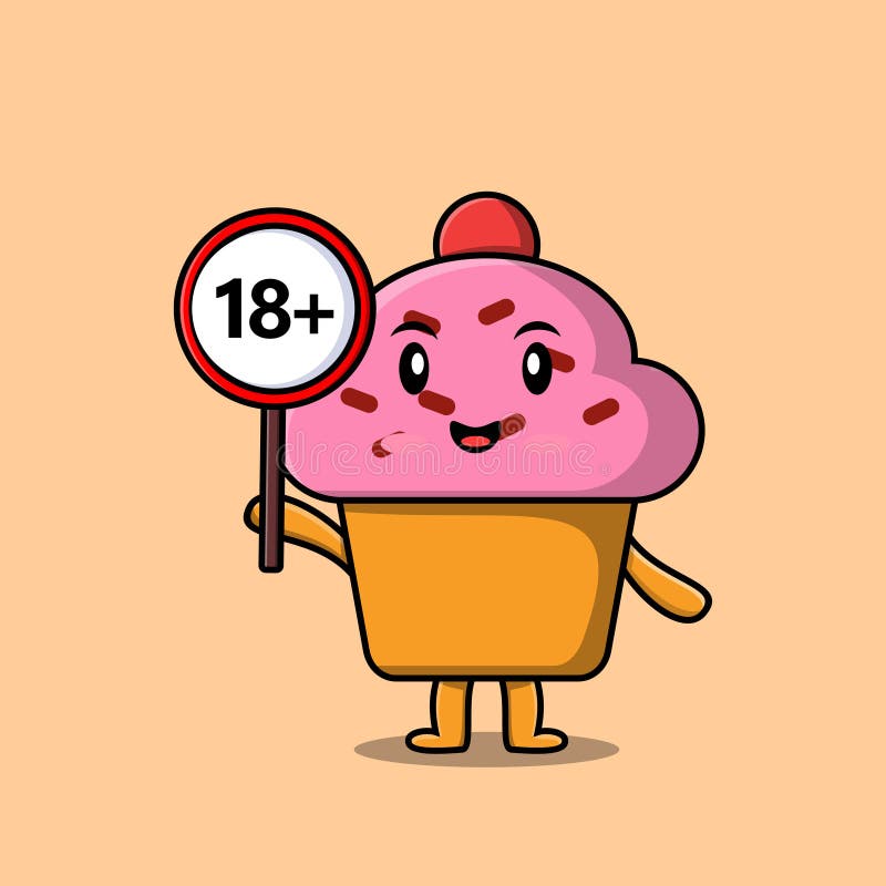 Cute Cartoon Cupcake Holding 18 Plus Sign Board Stock Vector ...