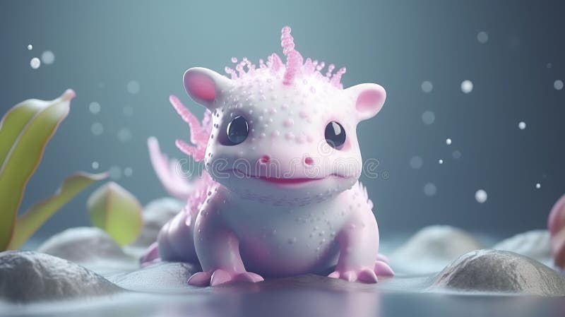 Cute Cartoon 3d Axolotl. Generative AI Stock Illustration ...