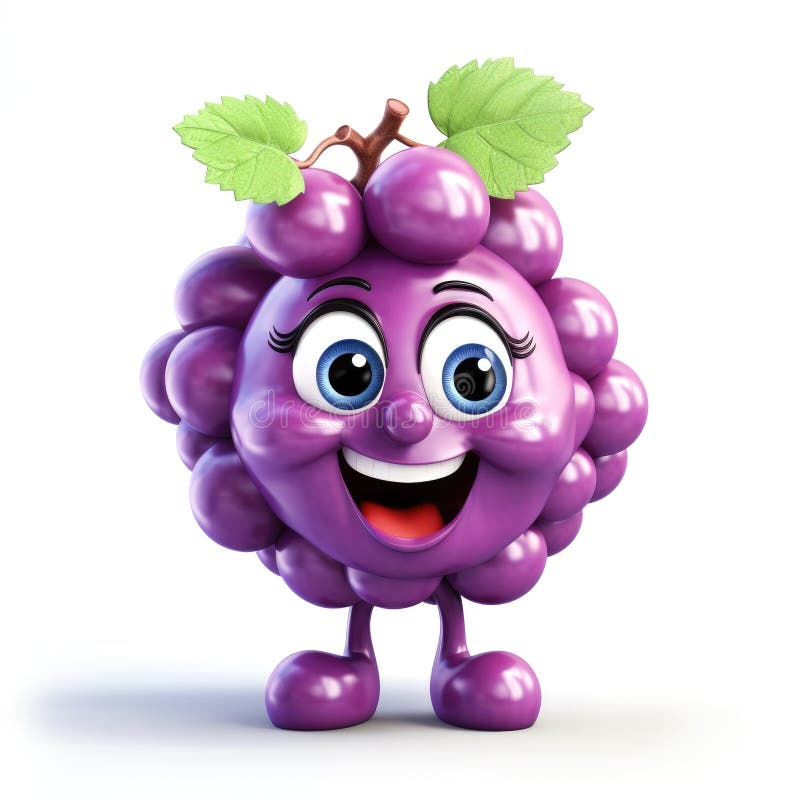 Cute Cartoon 3d Character Grape with Eyes. Stock Illustration ...