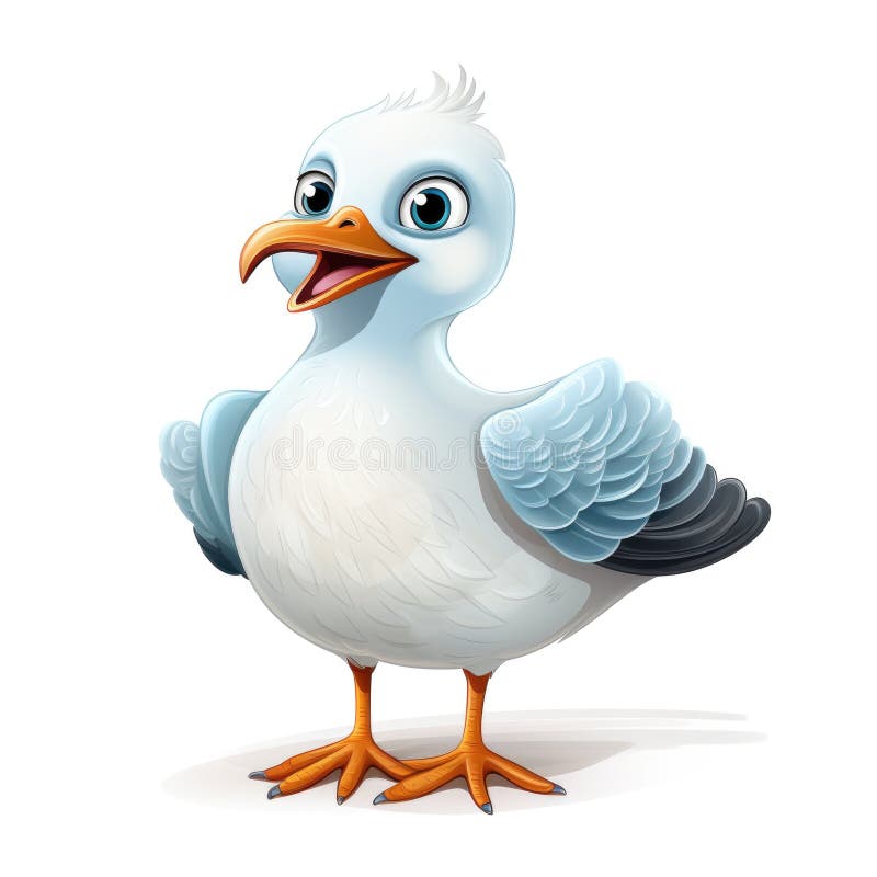 Cute Cartoon 3d Character Seagull on White Background Stock ...