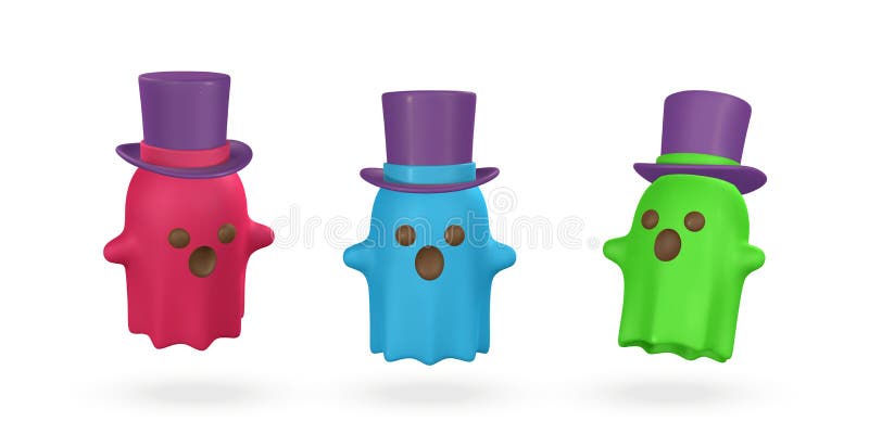 Cute Cartoon 3d Halloween Ghost with Wizard Cap. Halloween Concept ...