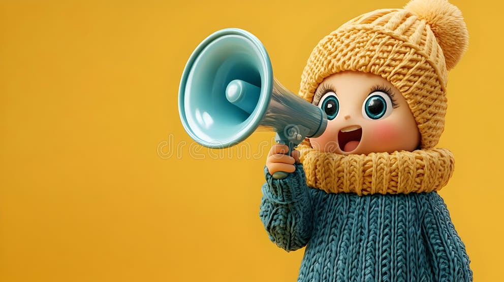 Cute Cartoon 3D Render of Child Announcing with Megaphone Stock ...
