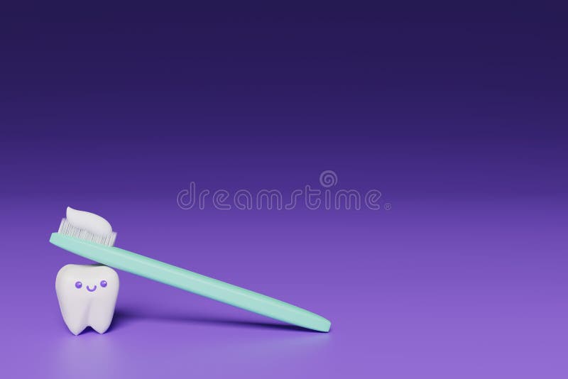 Cute Cartoon 3D Tooth and Toothbrush Render Stock Illustration ...