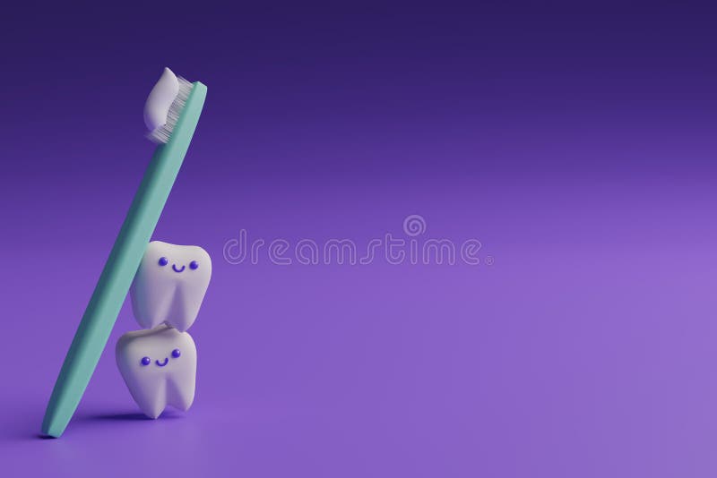 Cute Cartoon 3D Tooth and Toothbrush Render Stock Illustration ...
