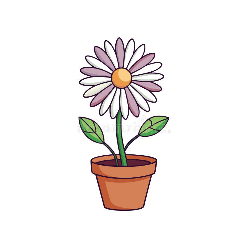 Cute Cartoon Daisy Flower in Clay Pot Stock Image - Illustration of ...