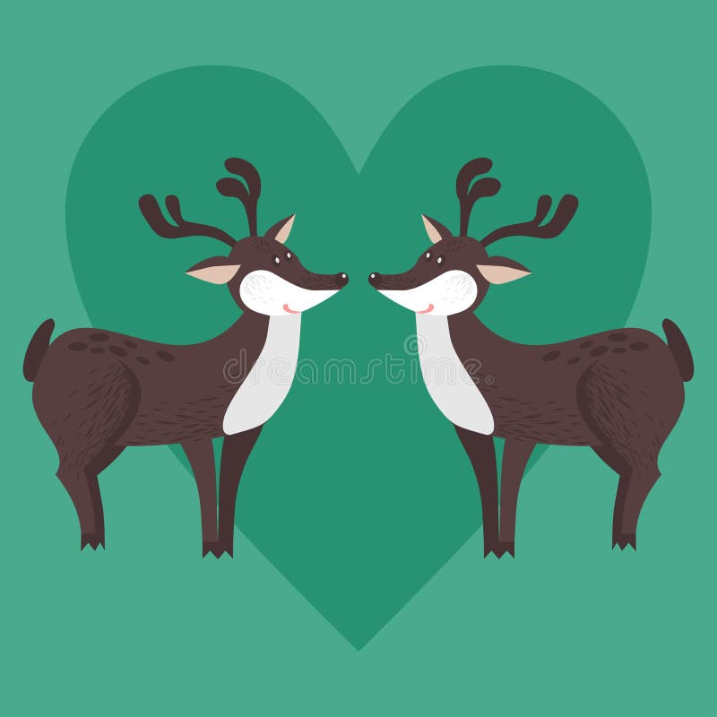 Cute Cartoon Decorative Deer in Love Stock Illustration - Illustration ...