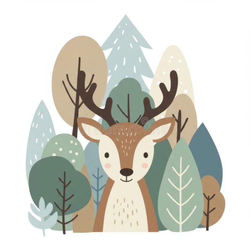 Cute Cartoon Deer in a Peaceful Forest Setting Stock Illustration ...