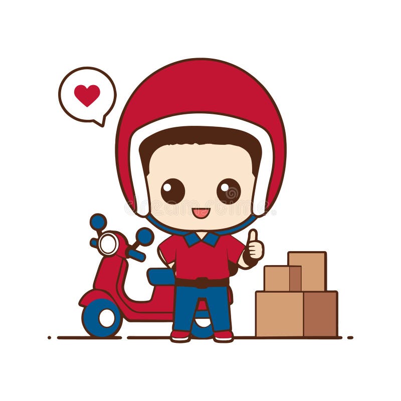 Cute Cartoon Delivery Driver with Red Helmet Stock Vector ...