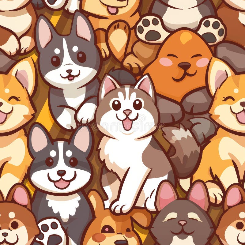 Cute Cartoon Design Dogs with Paw Prints Seamless Pattern Vector ...