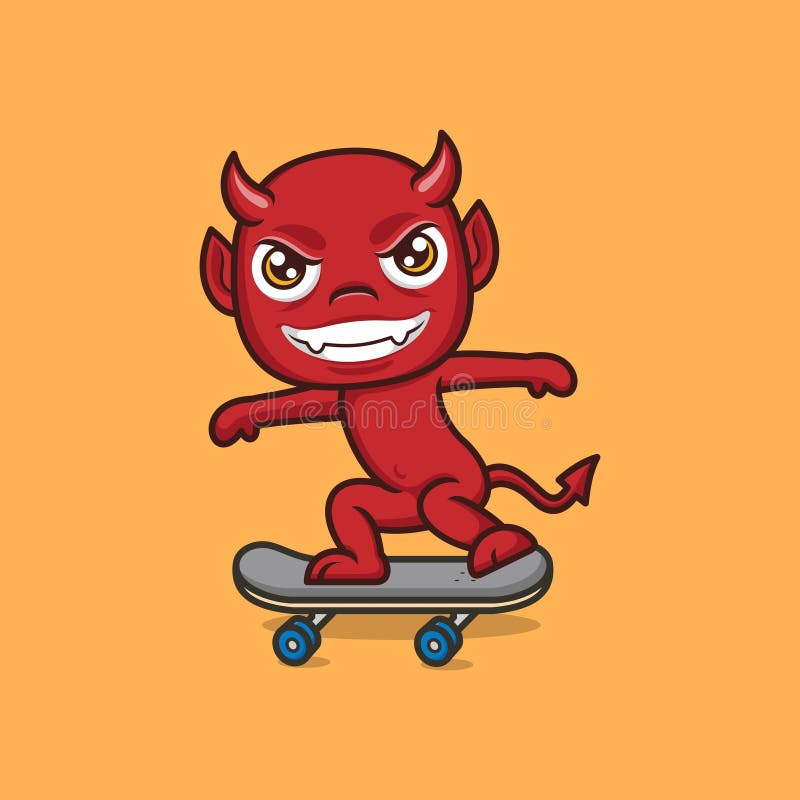 Cute devil skateboarding stock vector. Illustration of play - 271733019