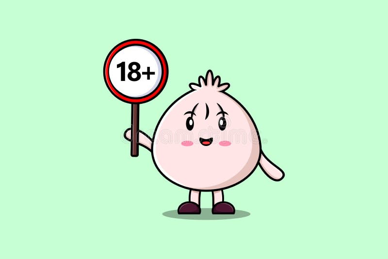 Cute Cartoon Dim Sum Holding 18 Plus Sign Board Stock Vector ...
