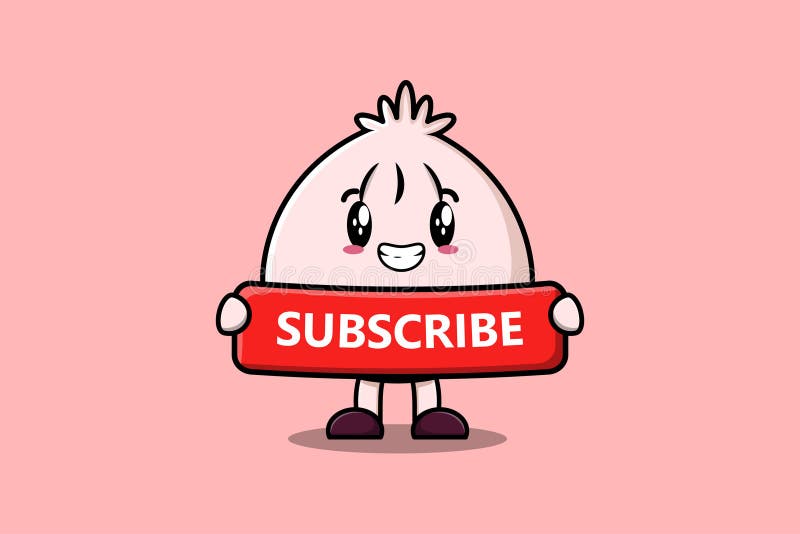 Cute Cartoon Dim Sum Holding Red Subscribe Board Stock Vector ...