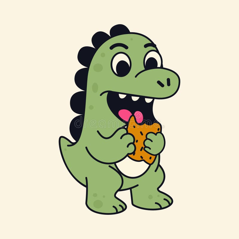 Cute Cartoon Dinosaur Eating a Snack Stock Vector - Illustration of ...