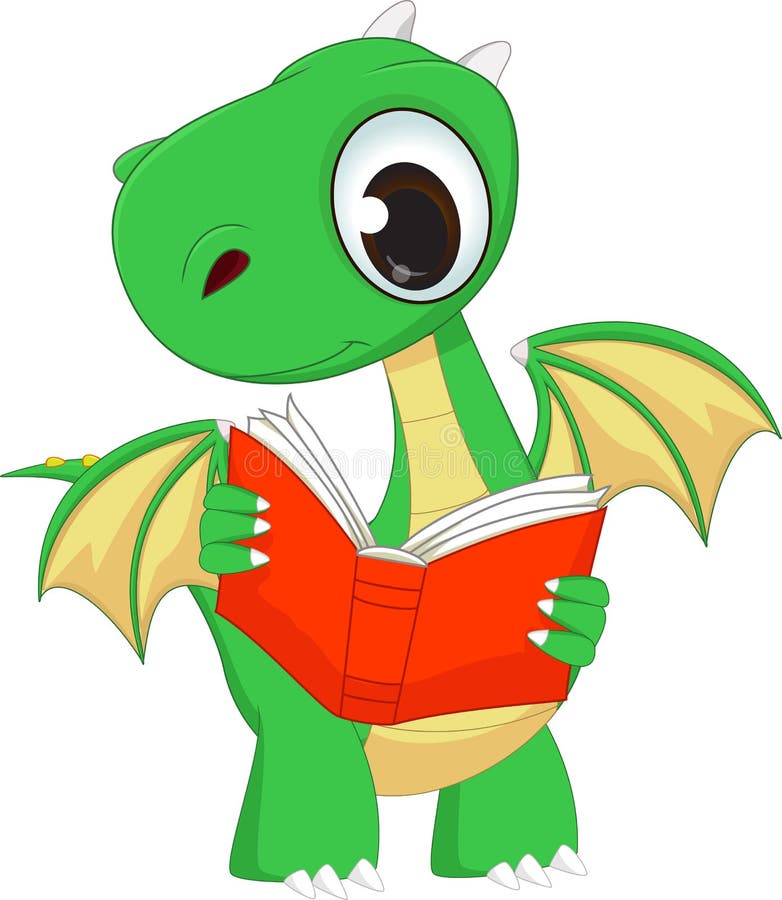 Cute Cartoon Dinosaur Reading a Book Stock Vector - Illustration of ...