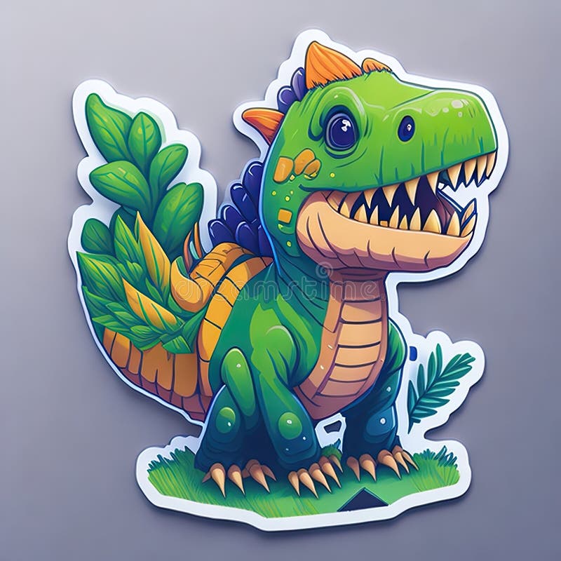 Cute Cartoon Dinosaur Sticker Stock Illustration - Illustration of ...