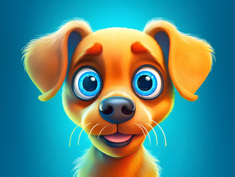 Cute Cartoon Dog with Big Eyes. Vector Illustration on Blue Background ...