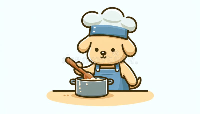 Cute Cartoon Dog Chef Cooking in a Pot Stock Illustration ...