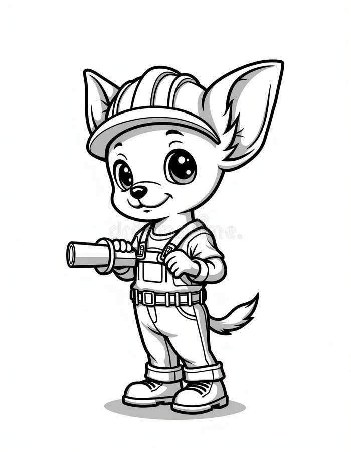 Cute Cartoon Dog Construction Worker Holding a Tool Stock Illustration ...