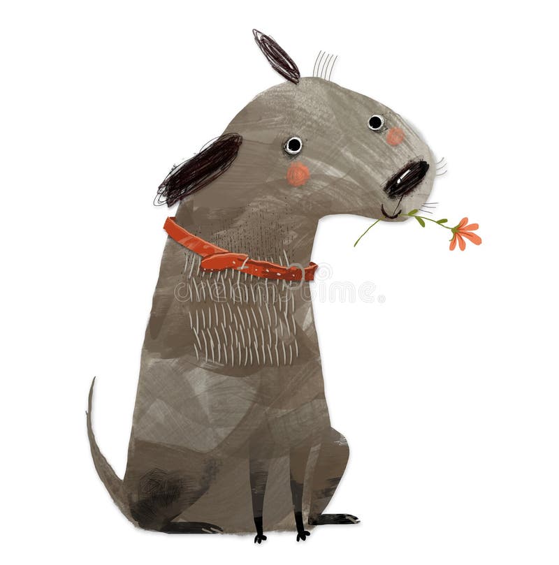 Cute Cartoon Dog with Flower Stock Illustration - Illustration of ...