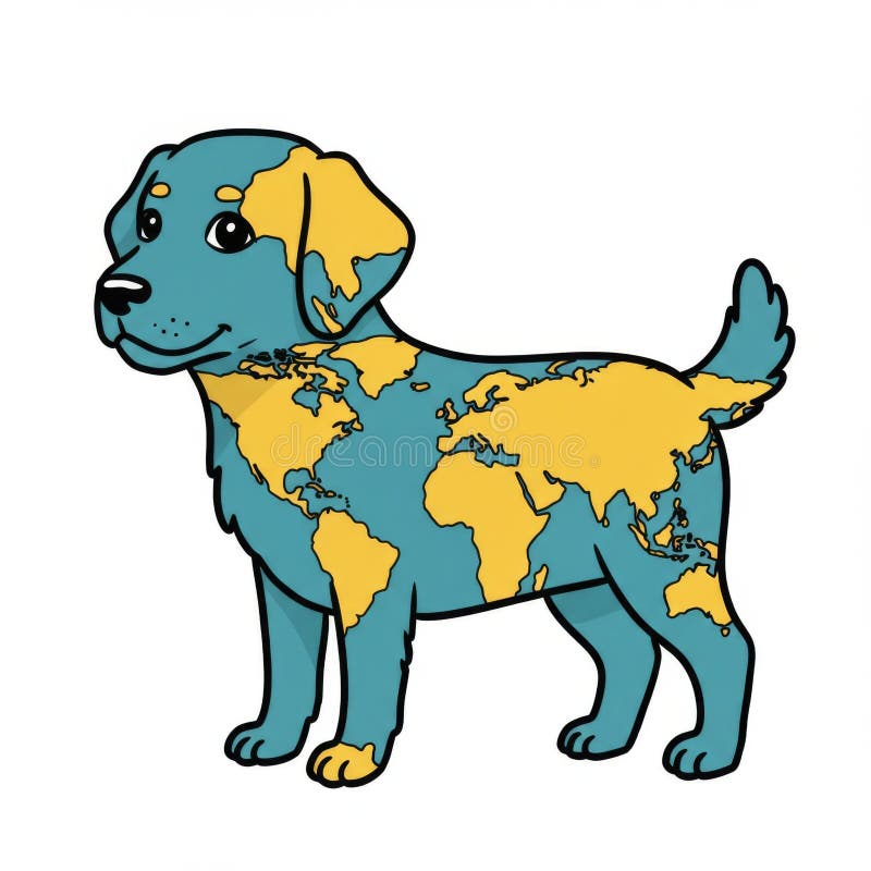 Cute Cartoon Dog with World Map Pattern Stock Illustration ...
