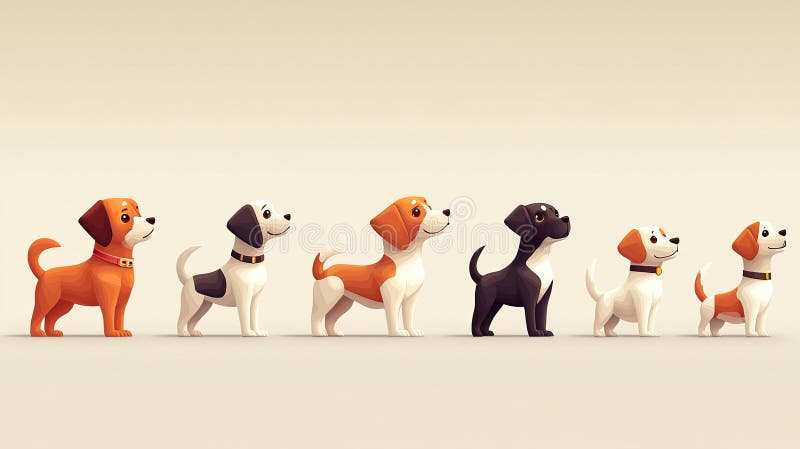 Cute cartoon dogs in a row stock image. Image of graphic - 391915773