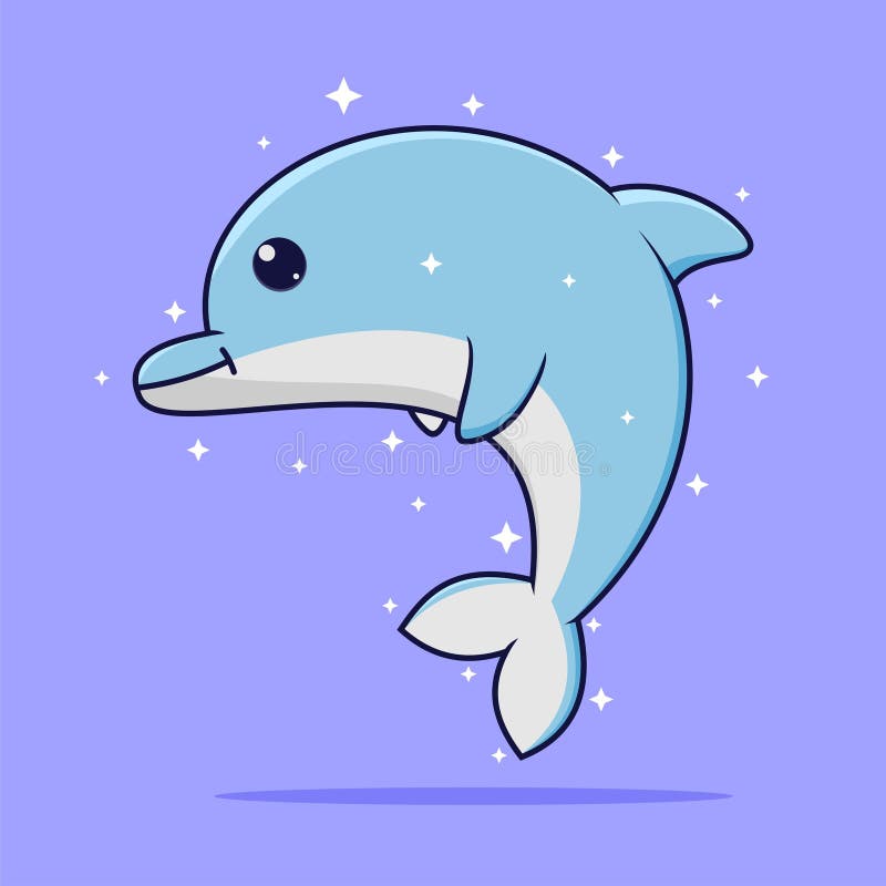 Cute Cartoon Dolphin in Bright Blue Smiling Stock Vector - Illustration ...